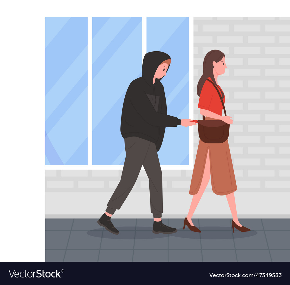 Pickpocket Stealing Wallet From Bag Of Woman Vector Image