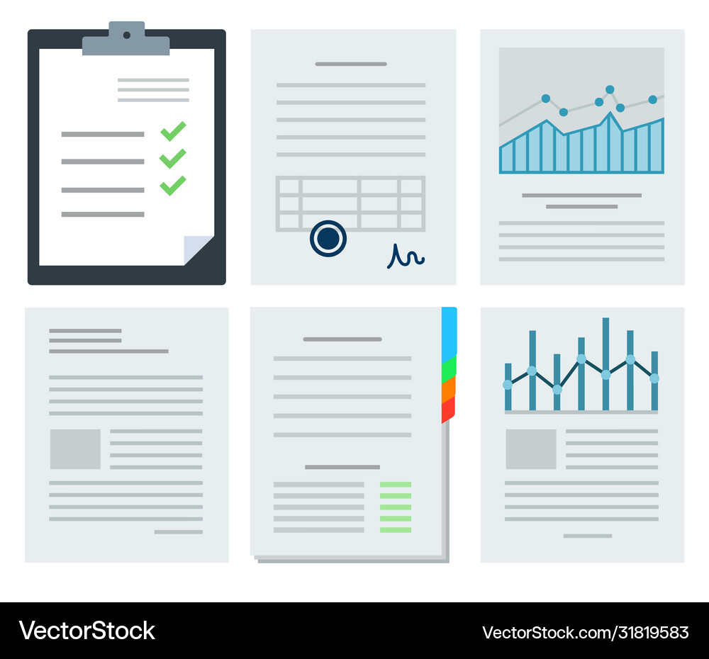 Set icons business documents with charts Vector Image
