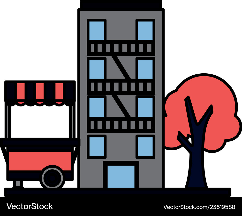 Building exterior food booth tree Royalty Free Vector Image