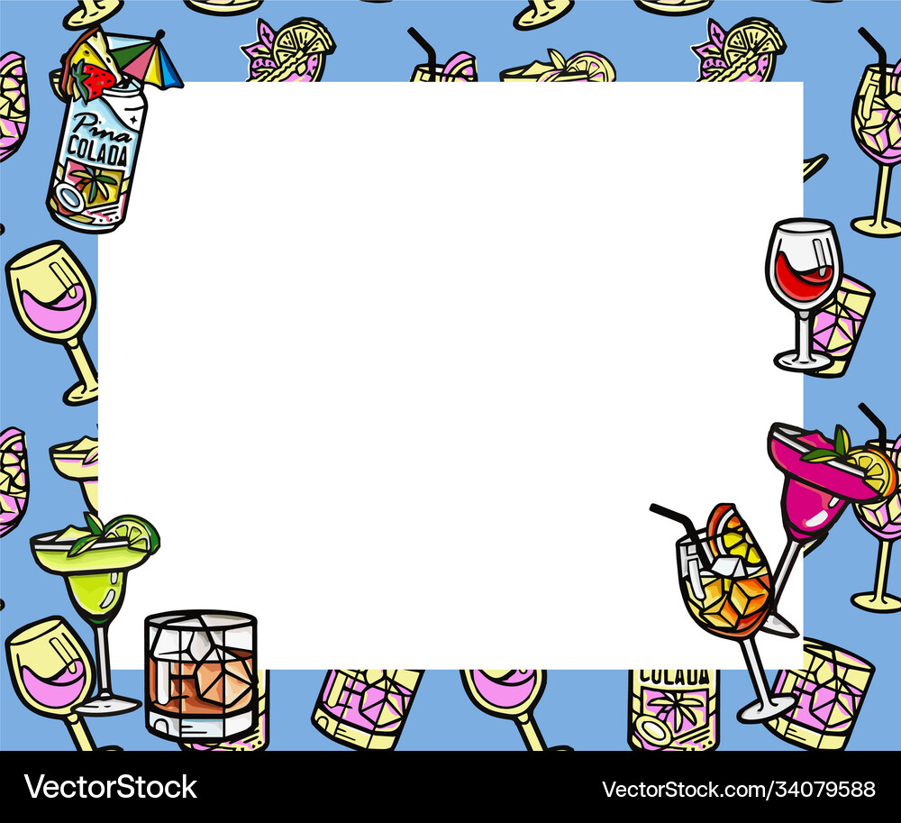 Cocktail drawn cartoon style editable templates Vector Image