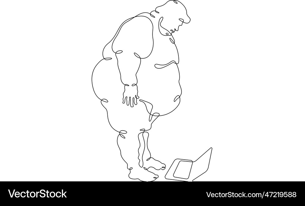 Fat man with a computer male character is looking Vector Image