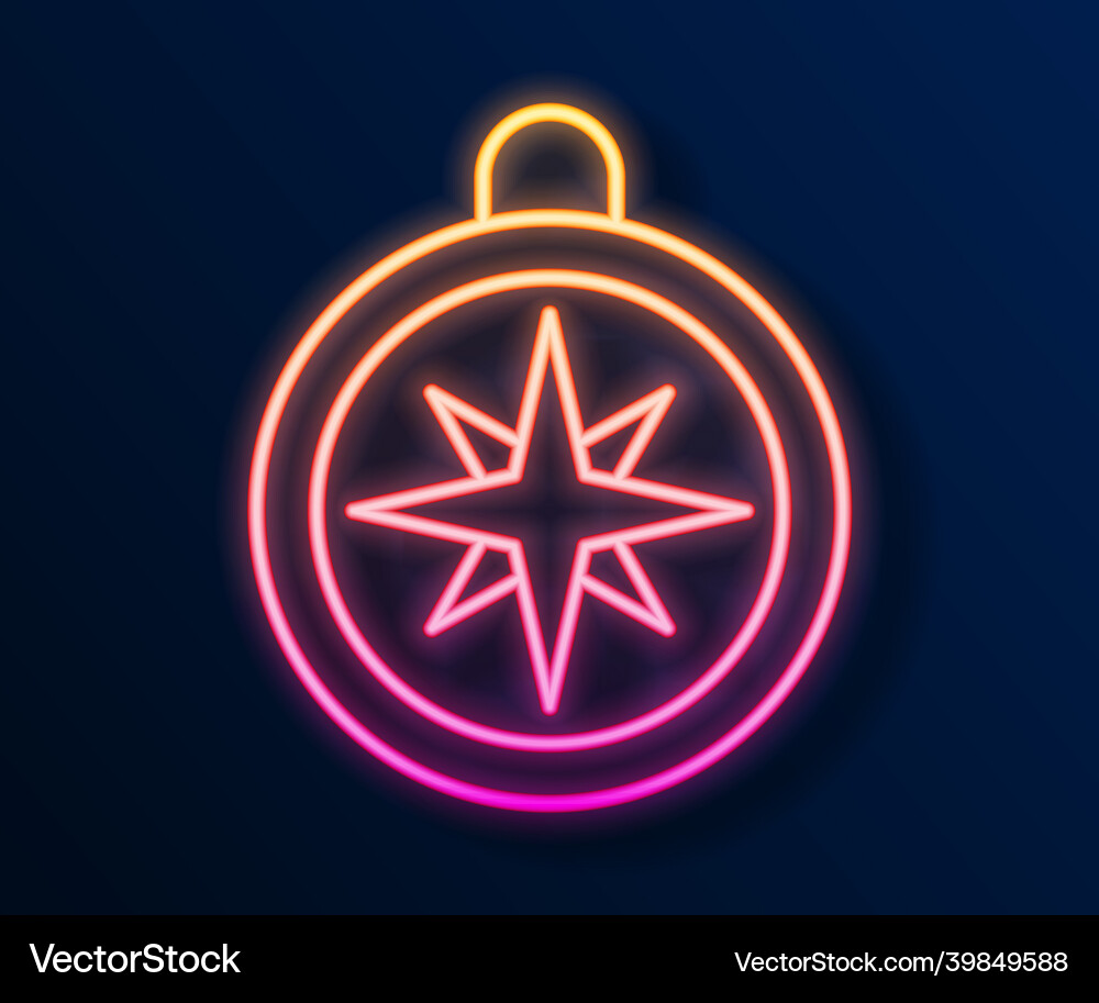 Glowing neon line compass icon isolated on black Vector Image