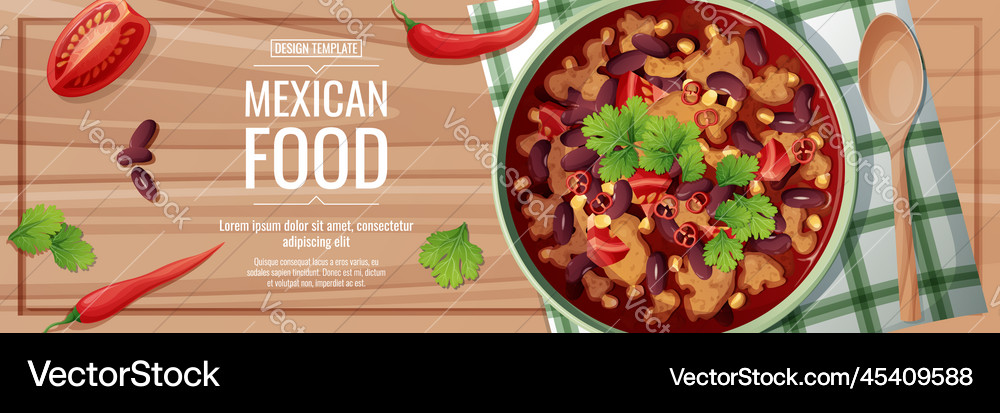 Horizontal banner with bean soup delicious dish Vector Image
