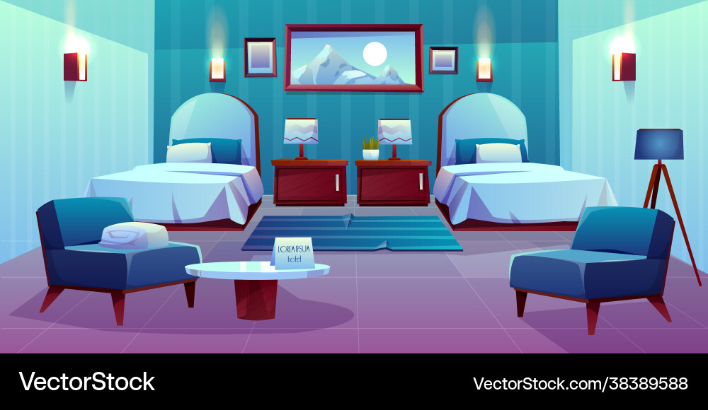Hotel double room cartoon interior Royalty Free Vector Image