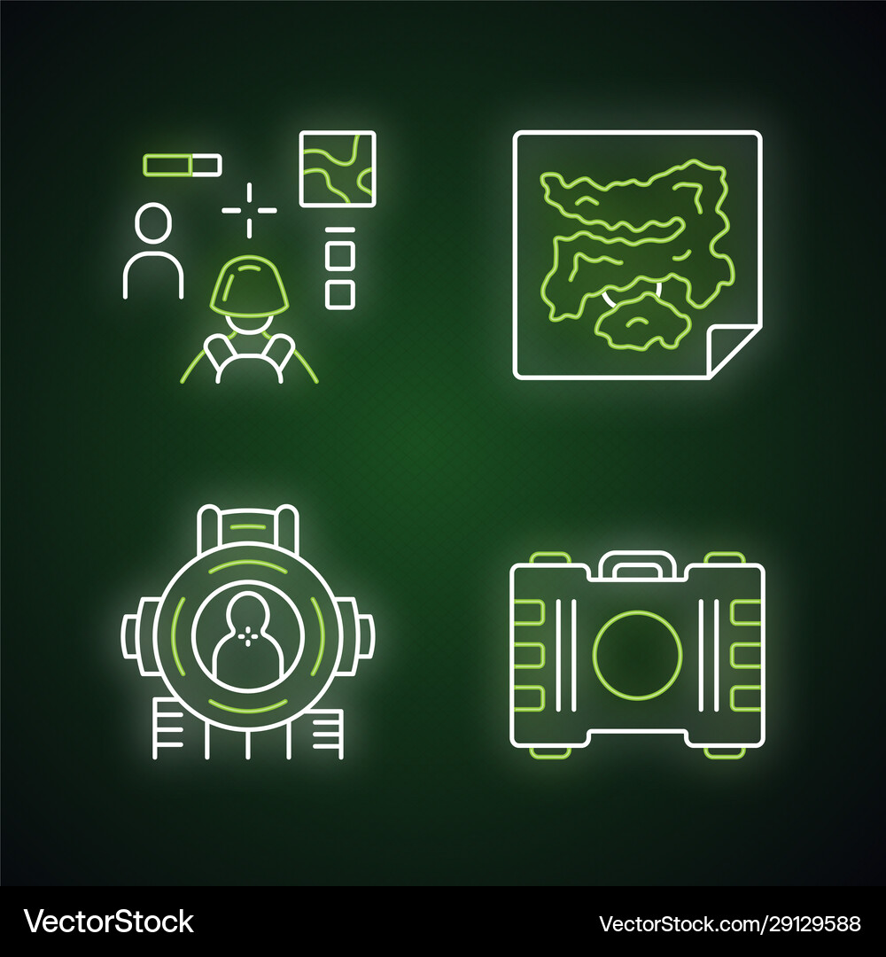 Online game inventory neon light icons set 3d Vector Image