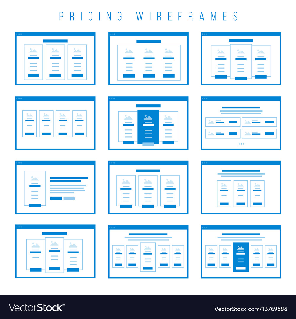 Pricing tables wireframe components prototype Vector Image