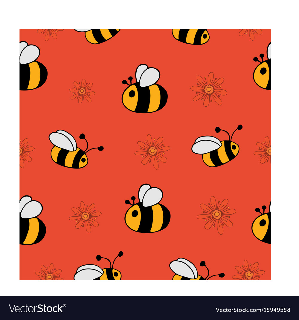 Seamless pattern with bees and flowers Royalty Free Vector