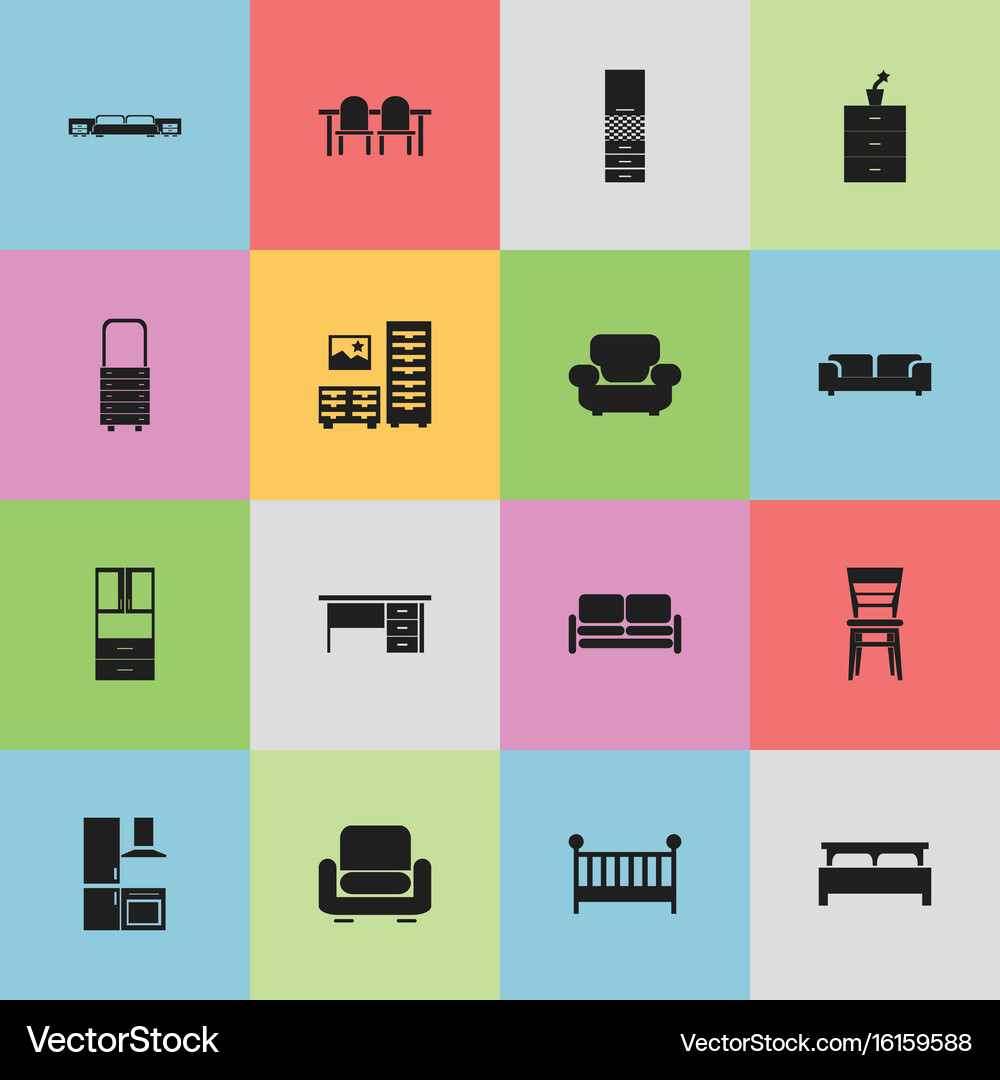 Set of 16 editable interior icons includes Vector Image