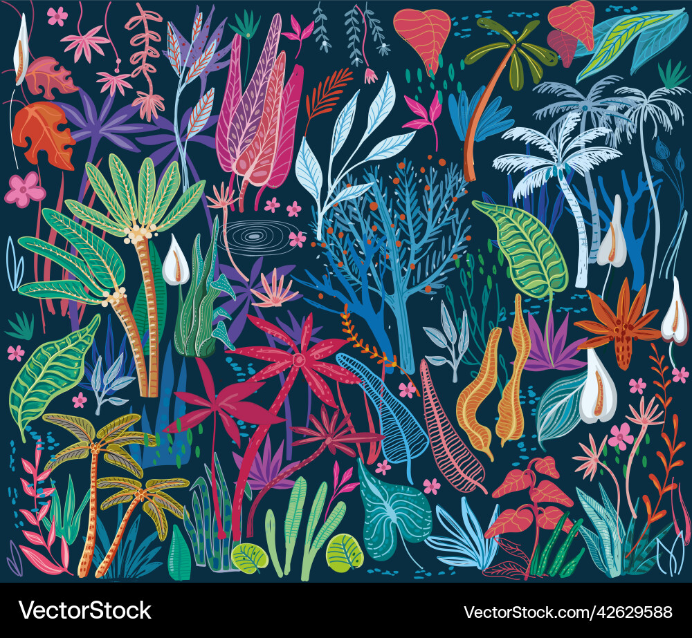 Tropical exotic plants modern hand drawn art Vector Image