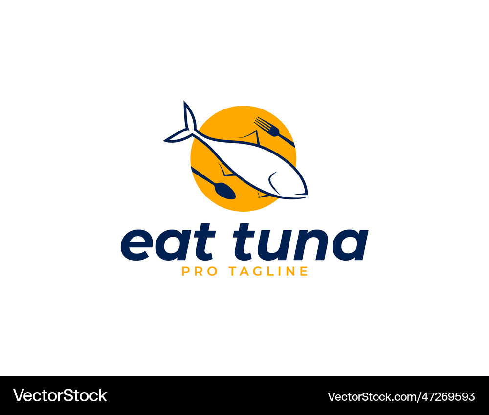 Eat tuna fish seafood logo design Royalty Free Vector Image