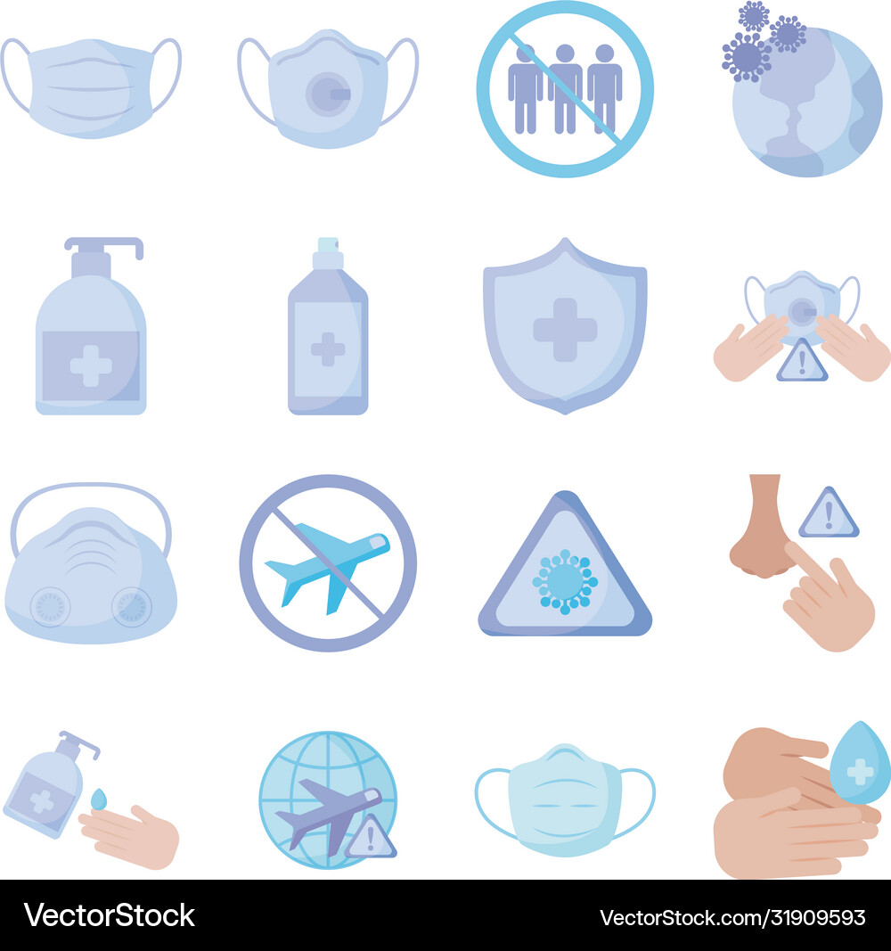 Set icons prevention protection coronavirus Vector Image