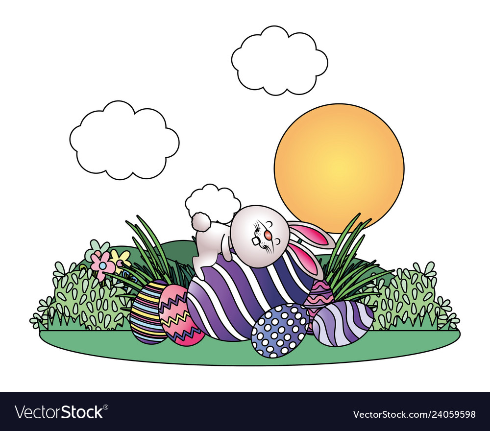 Bunny with easter eggs Royalty Free Vector Image