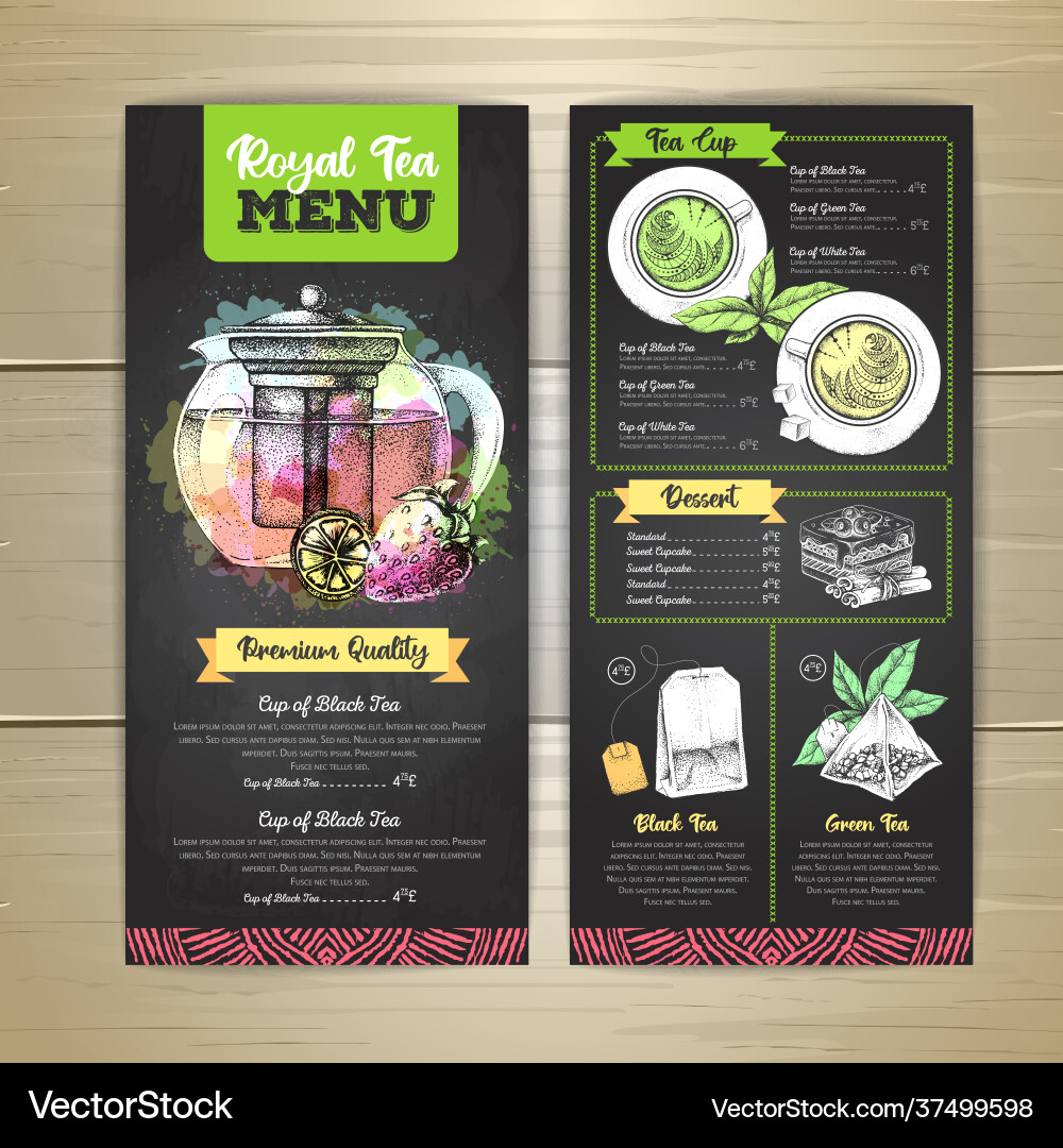 Chalk drawing artistic restaurant royal tea menu Vector Image