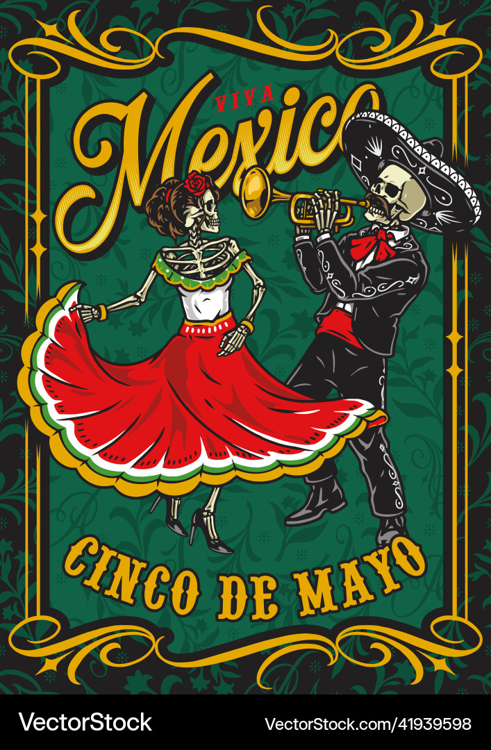 Colorful poster with skeleton performers Vector Image