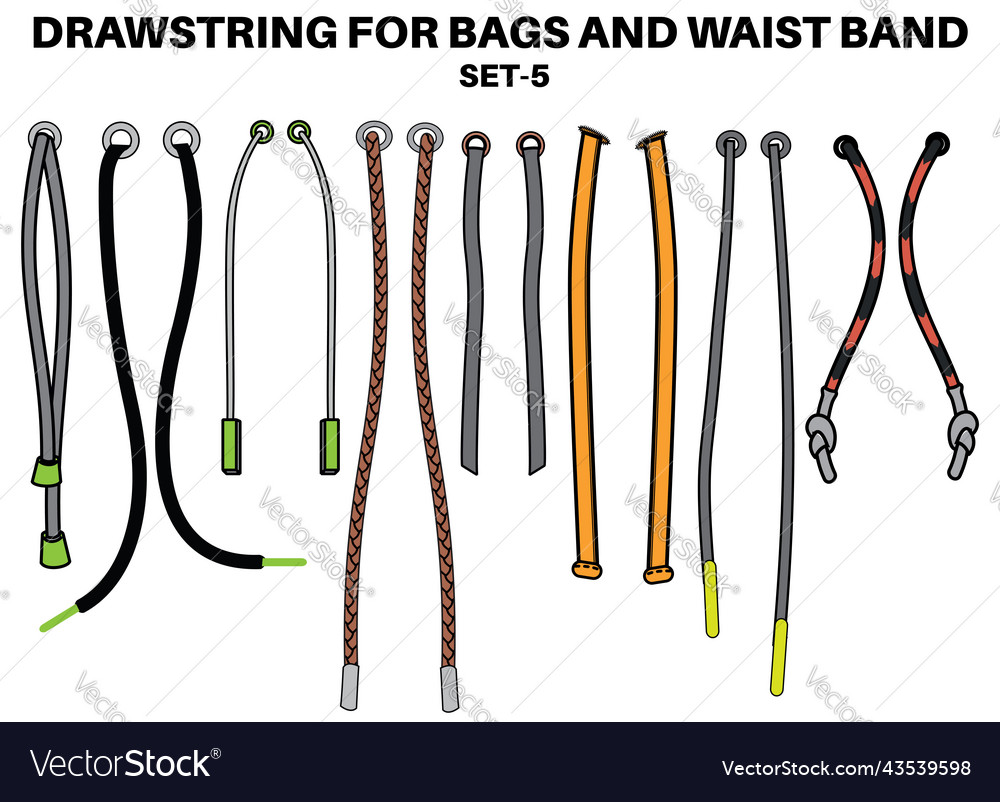 Drawstring cord flat sketch set of draw string Vector Image
