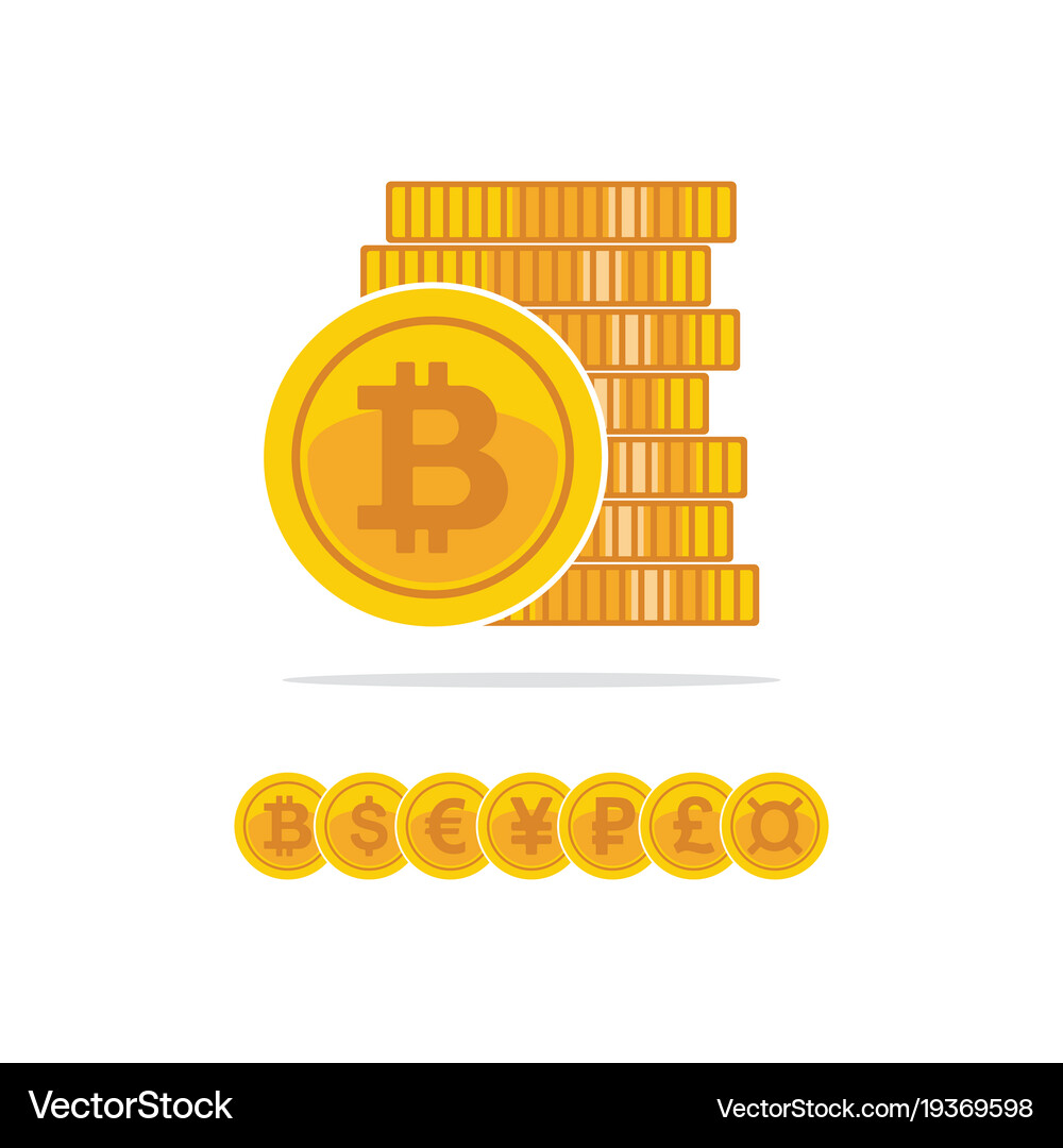 Flat golden bitcoins stack of coin Royalty Free Vector Image