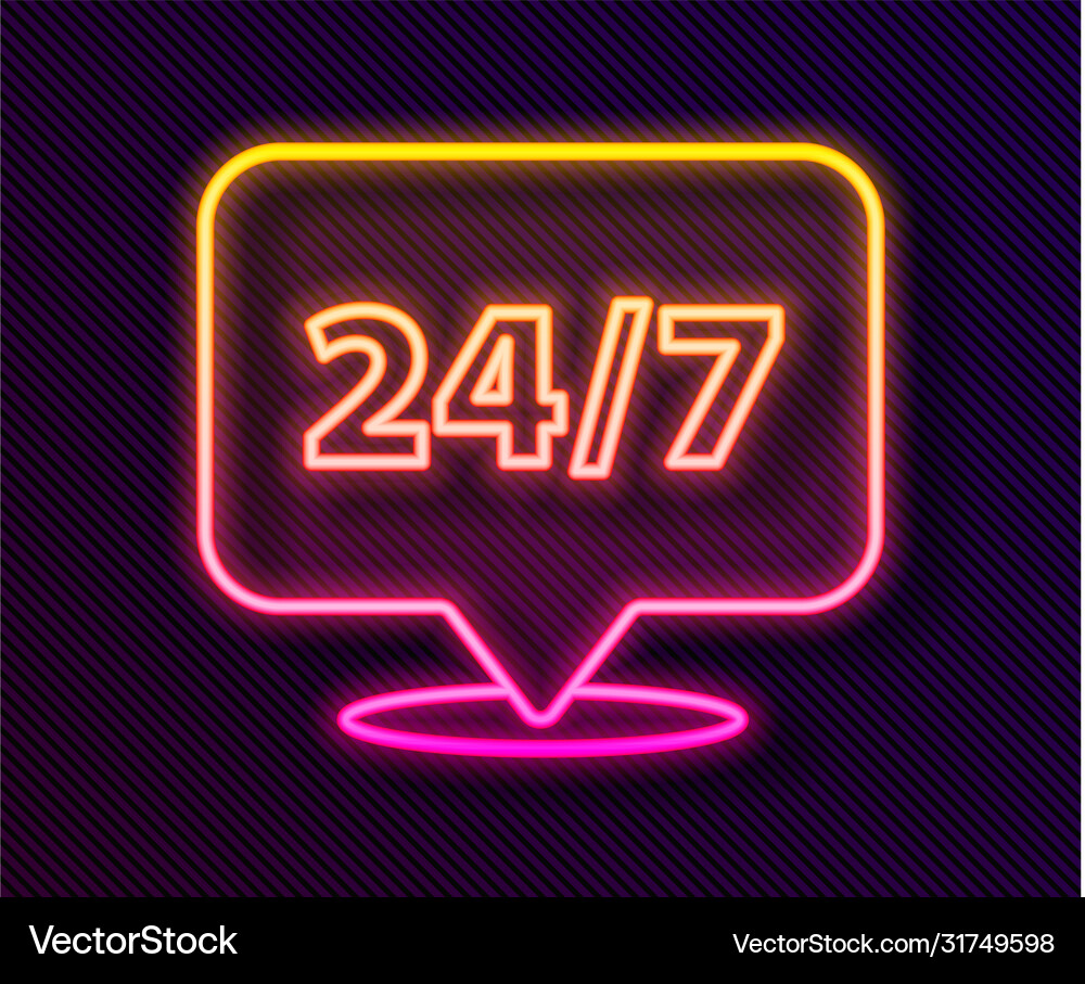 Glowing neon line clock 24 hours icon isolated Vector Image