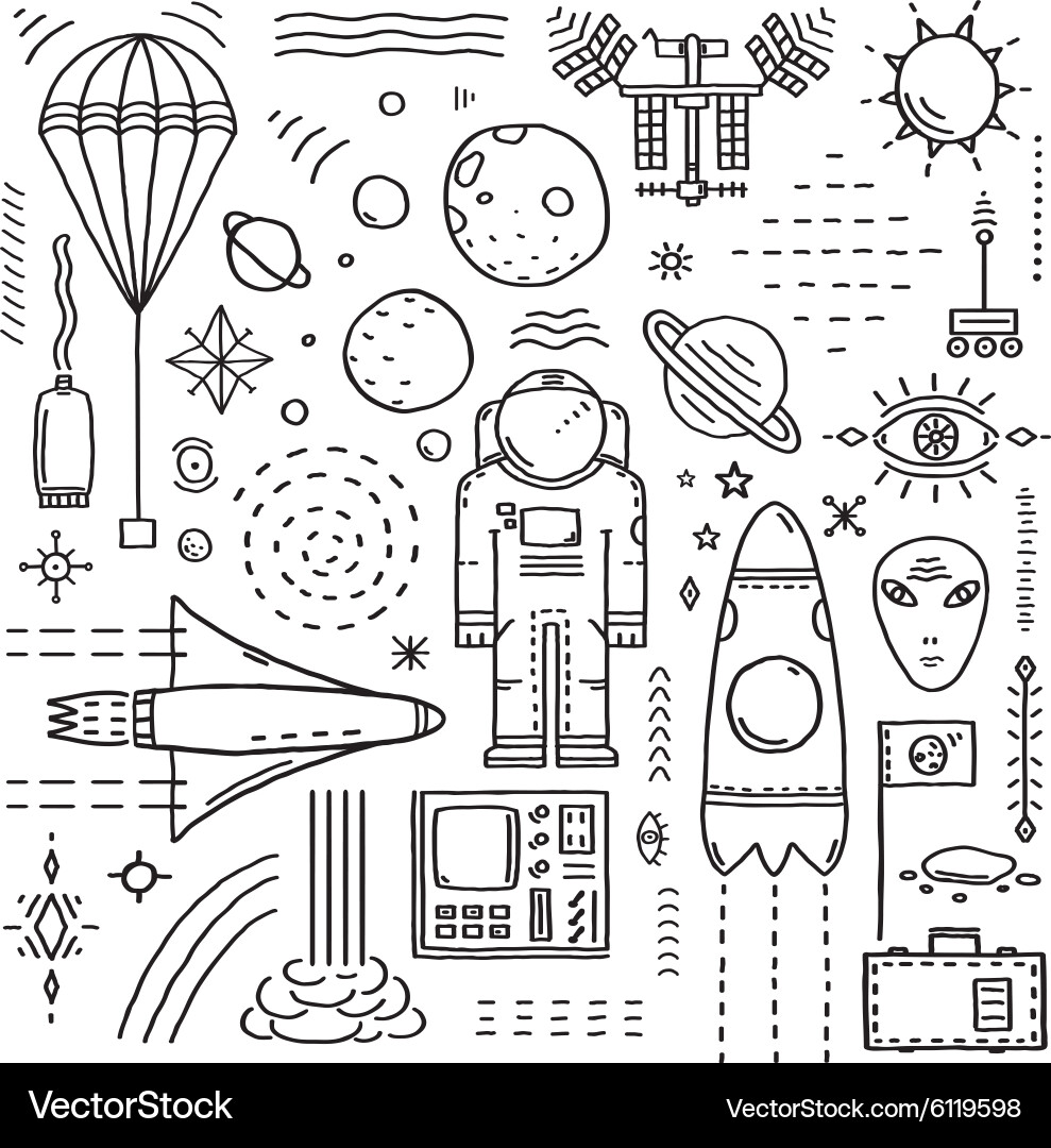 Space planets stars cosmonaut design monochrome Vector Image