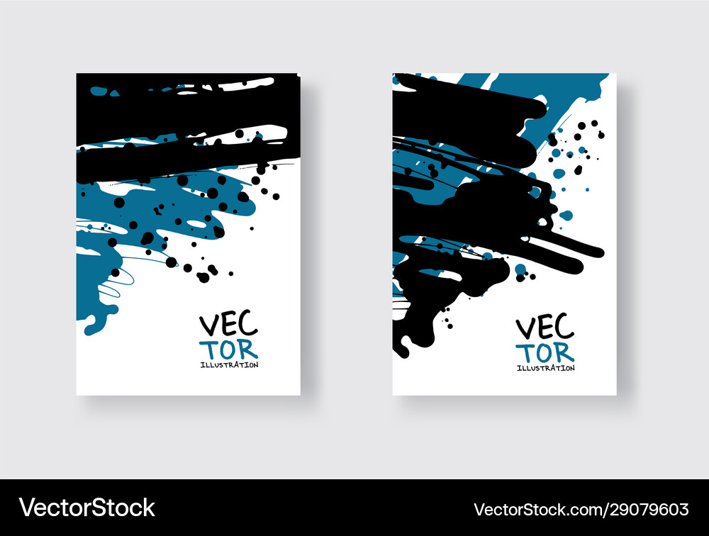Black and blue abstract design set ink paint Vector Image
