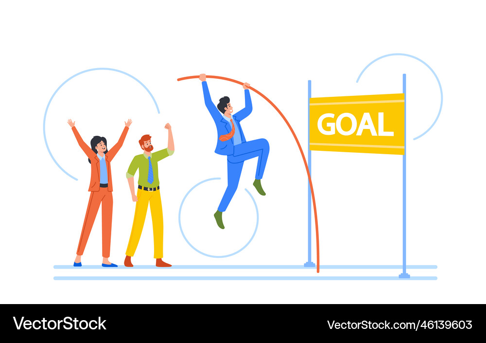 Business man with pole jumping over barrier Vector Image