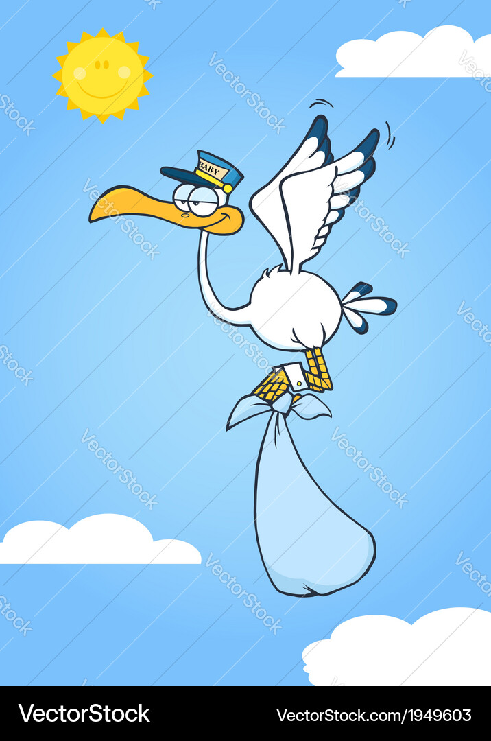 Cartoon stork with baby Royalty Free Vector Image