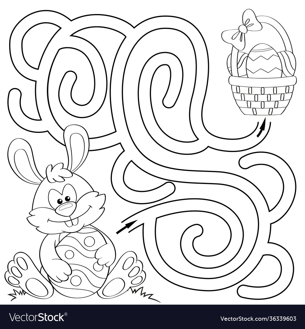 Help little bunny find path to easter basket Vector Image