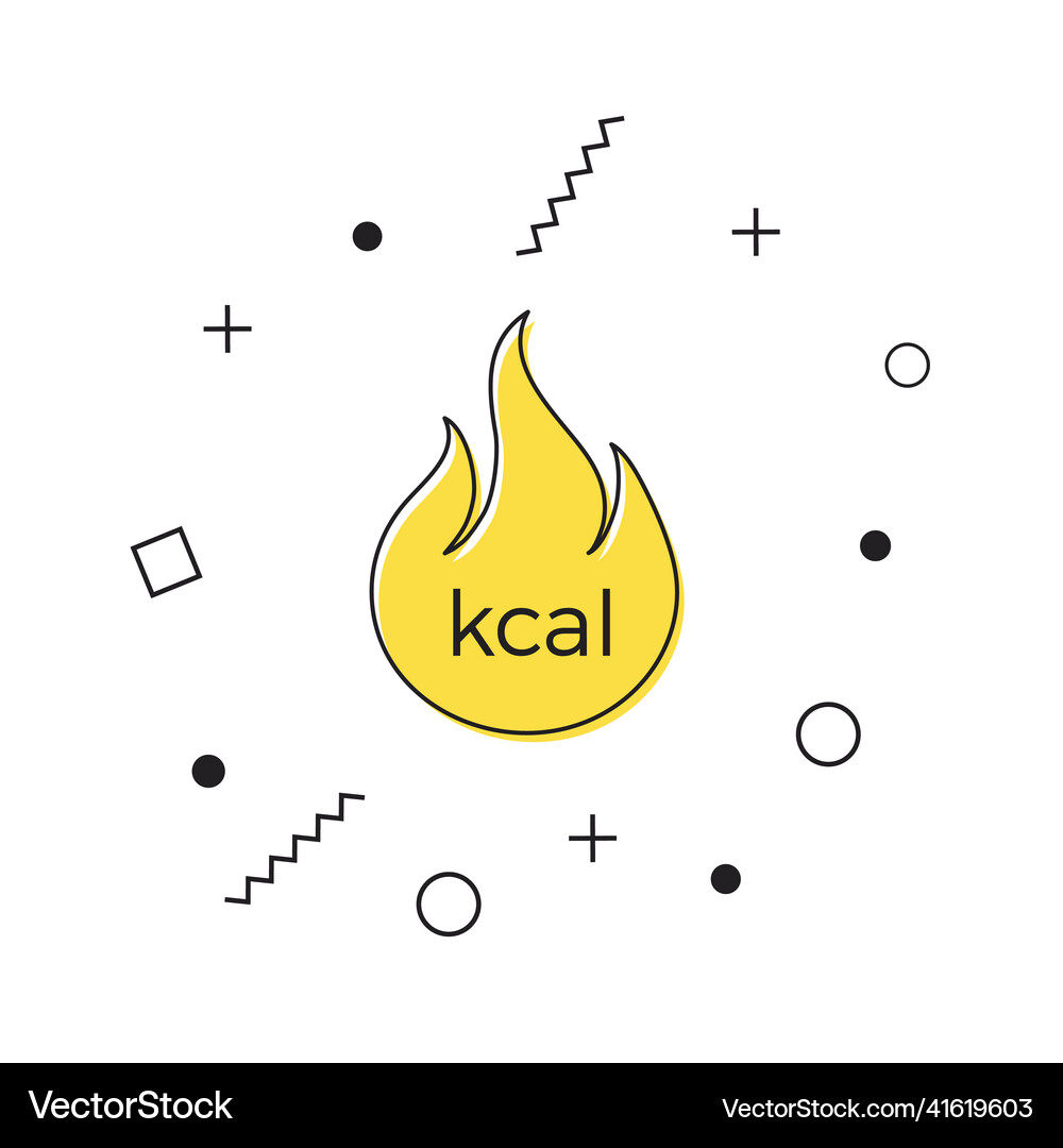 Kcal icon yellow kilocalorie fire icon Royalty Free Vector
