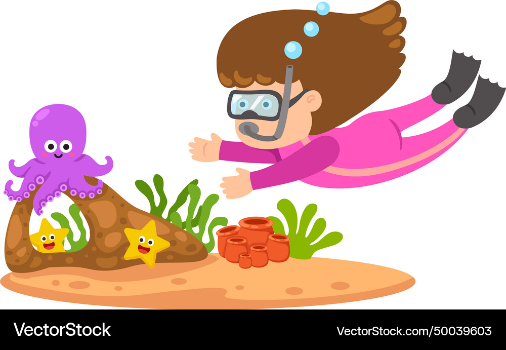 Kid girl scuba diving Royalty Free Vector Image