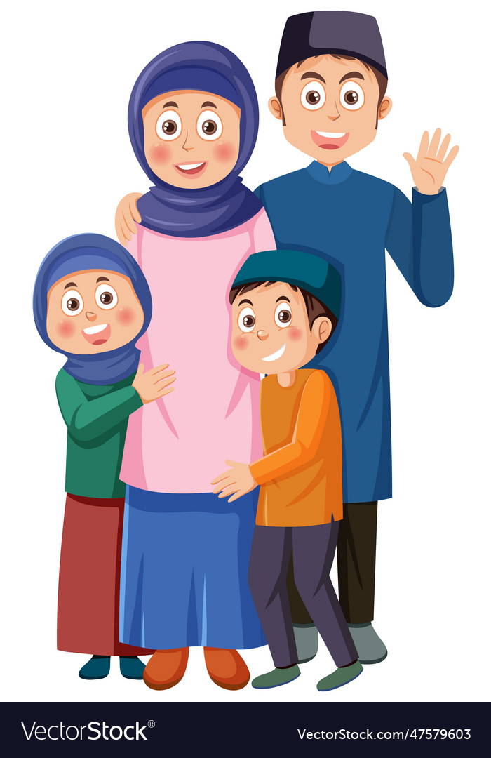 Muslim family cartoon character Royalty Free Vector Image