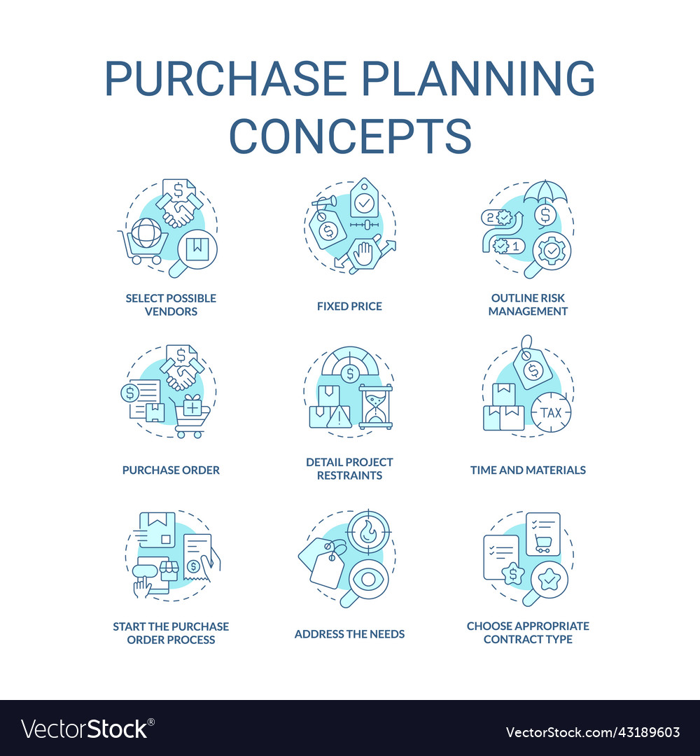 Purchase Planning Turquoise Concept Icons Set Vector Image