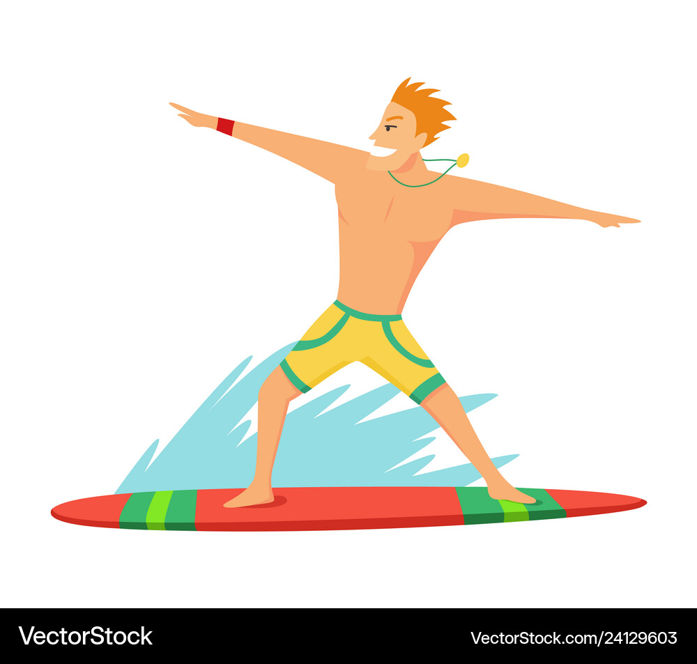 Young man surfboarder riding a surfboard in the Vector Image