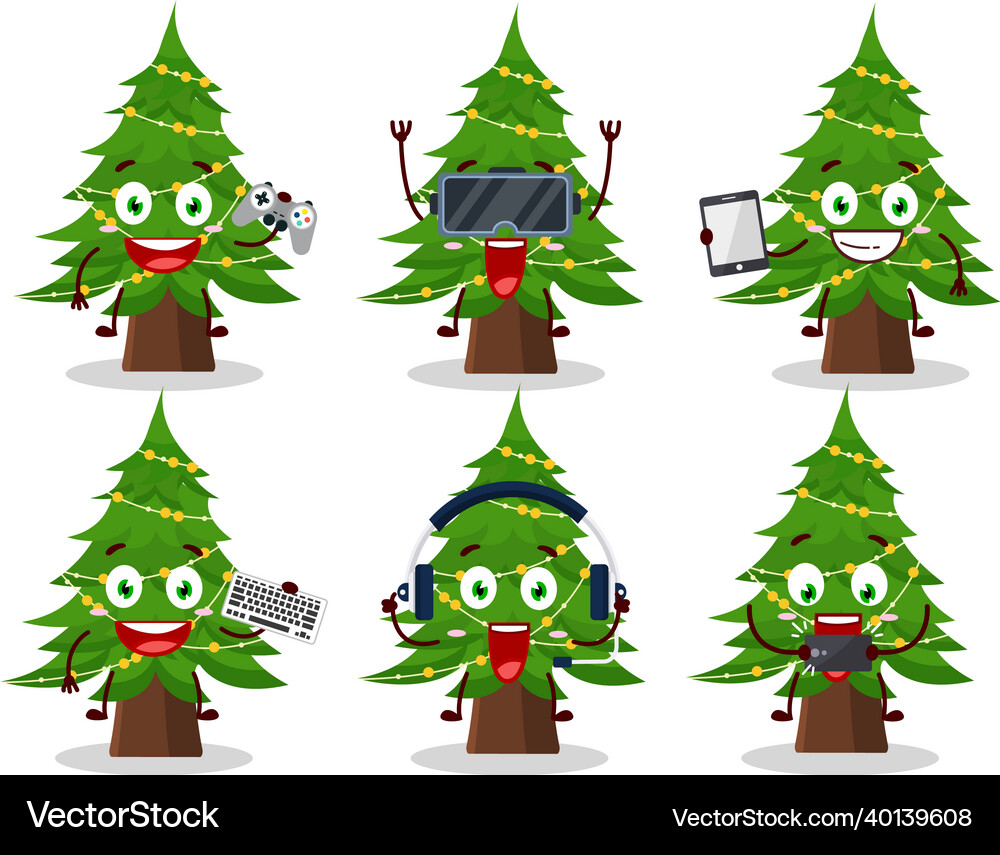 Christmas tree cartoon character are playing Vector Image