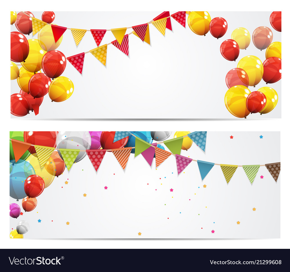Colorful Party Banner with Balloons & Flags Vector Image