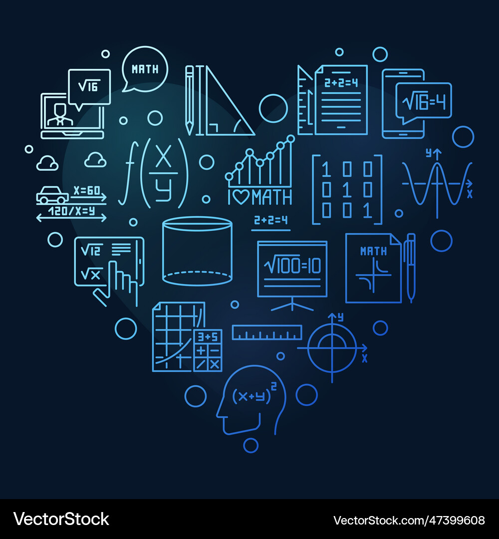 I love mathematics thin line heart-shaped blue Vector Image