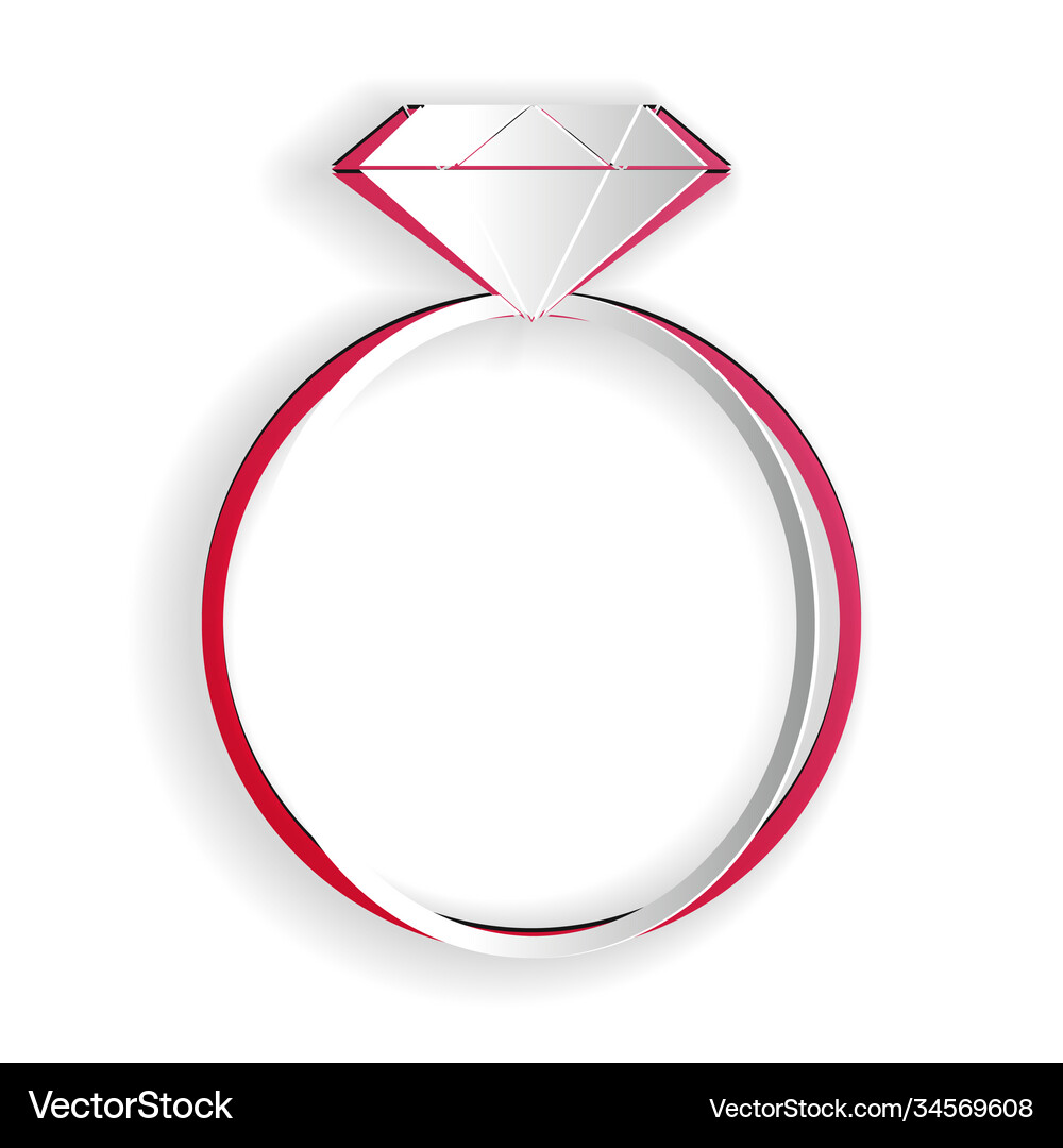 Paper cut diamond engagement ring icon isolated Vector Image