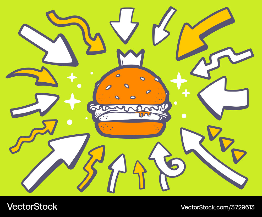 Arrows point to icon big burger with c Royalty Free Vector