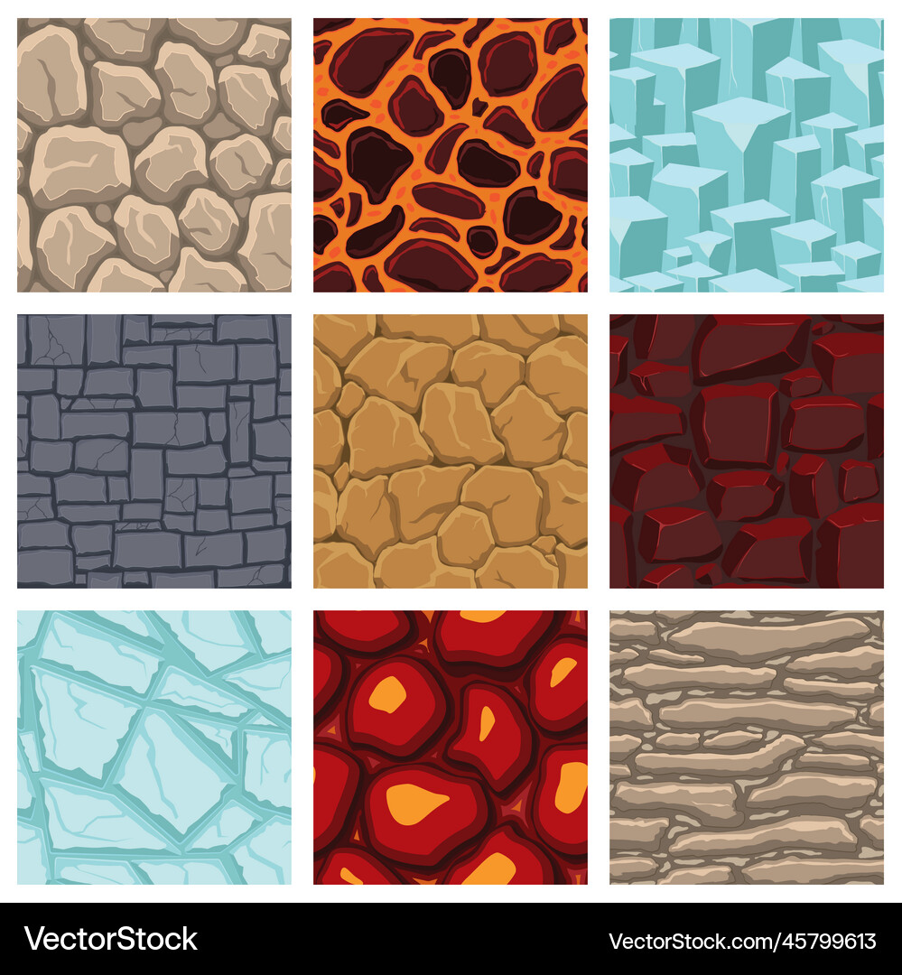 Cartoon game textures lava ice rocks and brick Vector Image