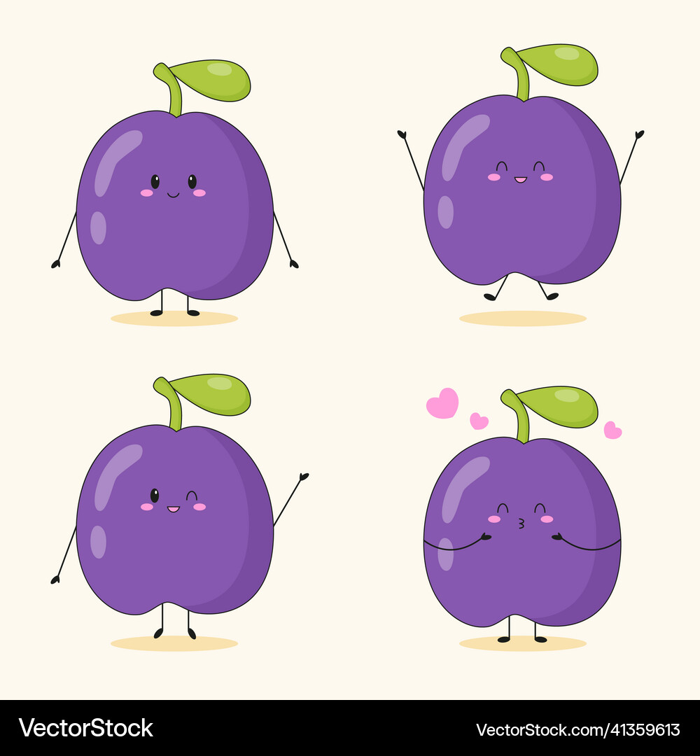Collection of cute plum characters Royalty Free Vector Image