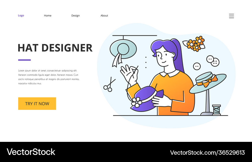 Hatter or hat designer website landing page Vector Image