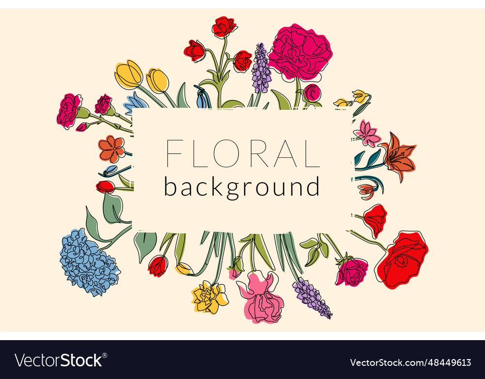 Rectangular floral frame one line colorful Vector Image