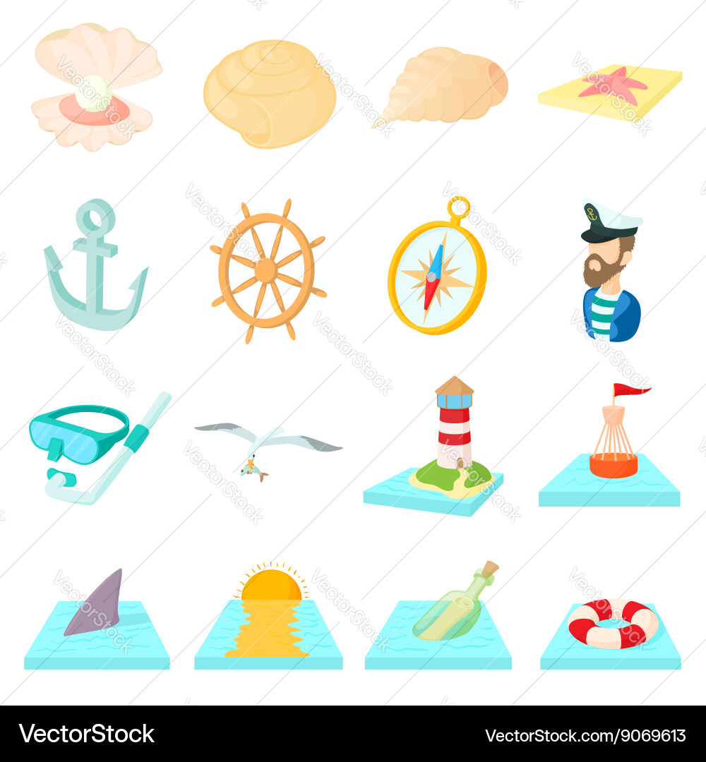 Sea icons set cartoon style Royalty Free Vector Image