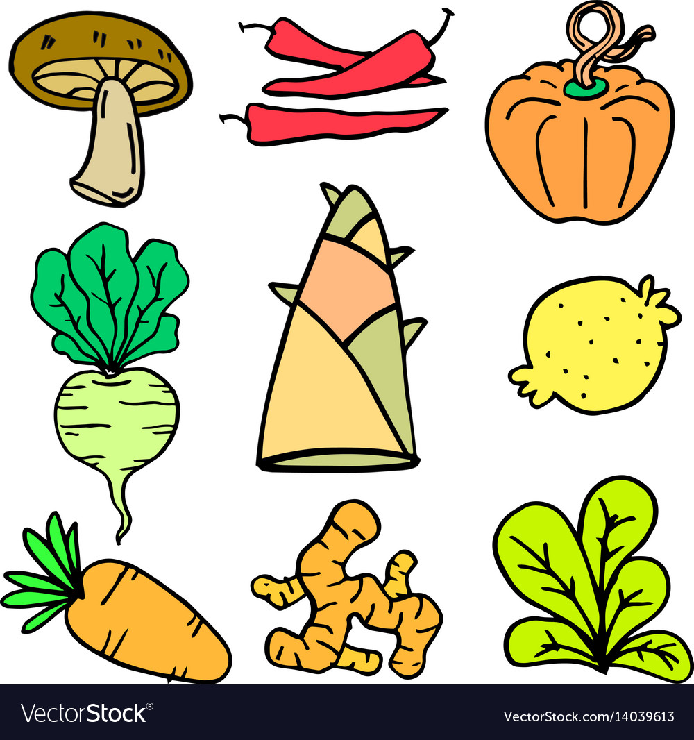Vegetable set doodles Royalty Free Vector Image