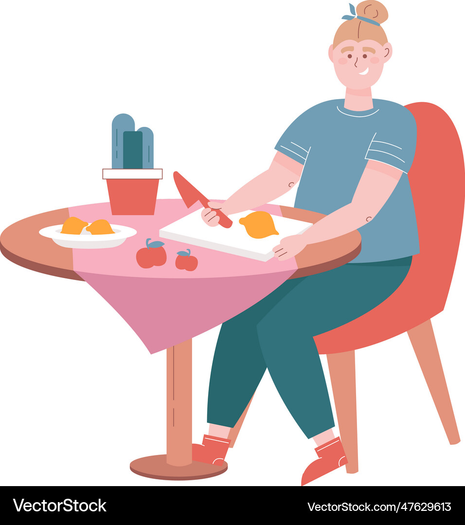 Woman cooking at kitchen table icon Royalty Free Vector