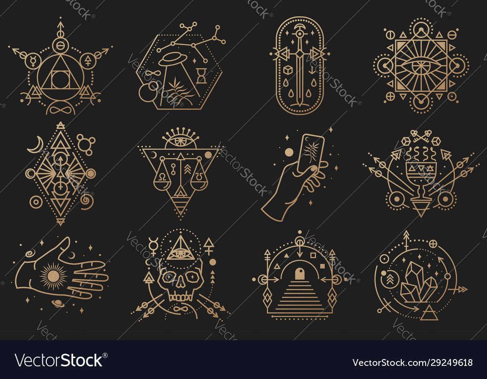 Esoteric symbols thin line geometric Royalty Free Vector