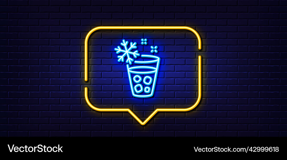 Glass with ice line icon maker sign neon Vector Image