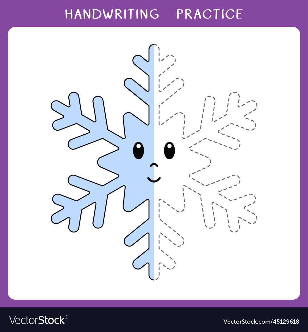Handwriting practice sheet with cute snowflake Vector Image
