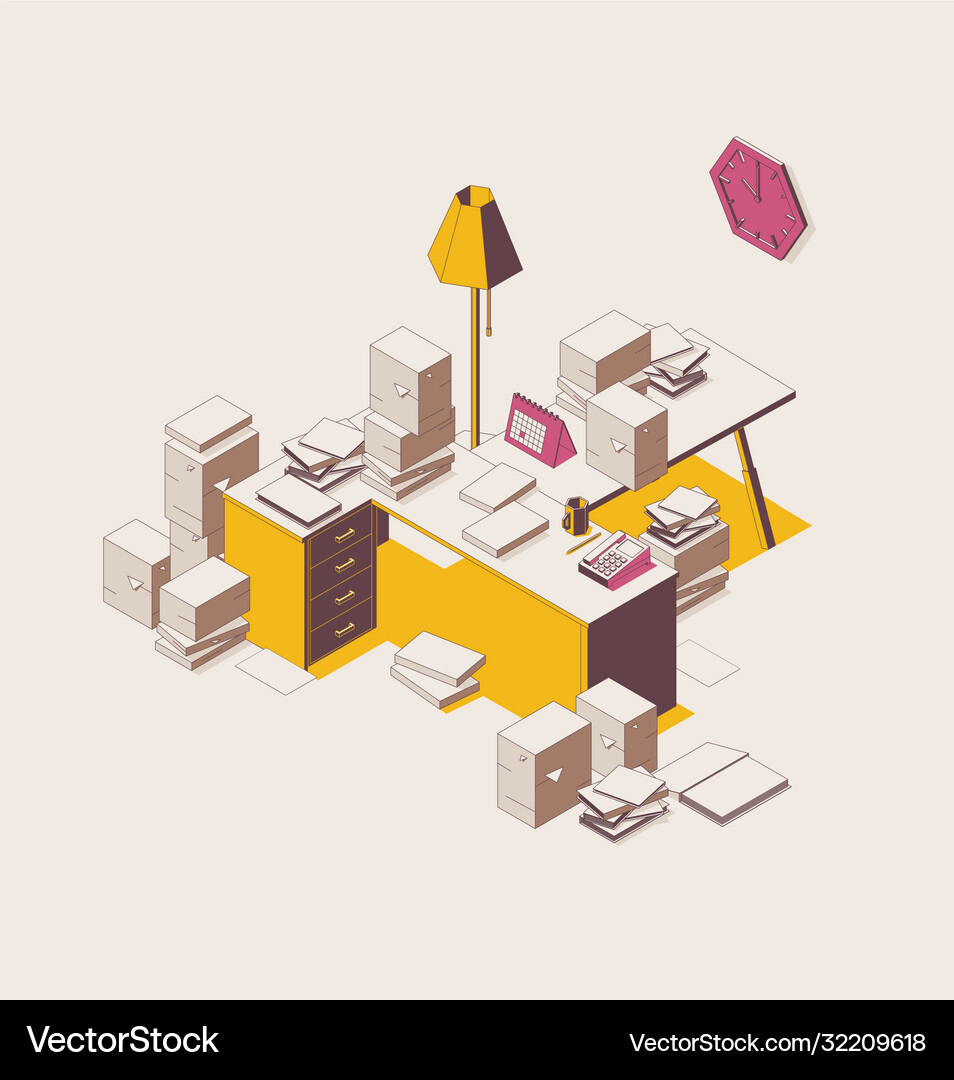 Isometric full color outline mess in office Vector Image