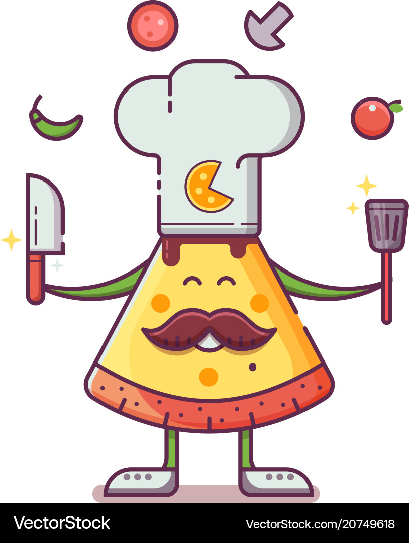 Pizza cooker mascot in cooking hat Royalty Free Vector Image