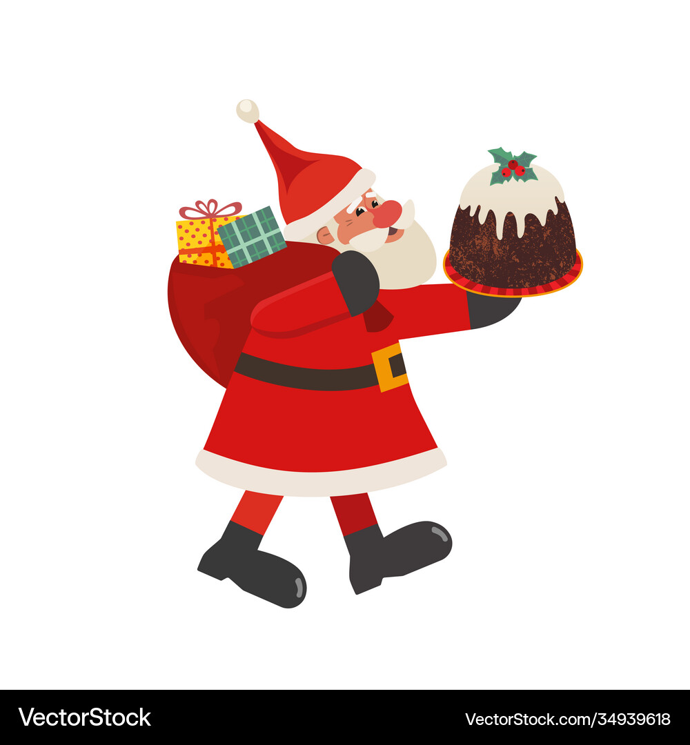 Santa claus with christmas pudding icon Royalty Free Vector