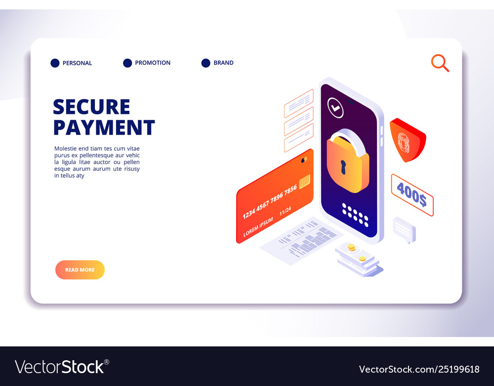 Secure payment isometric concept mobile online Vector Image